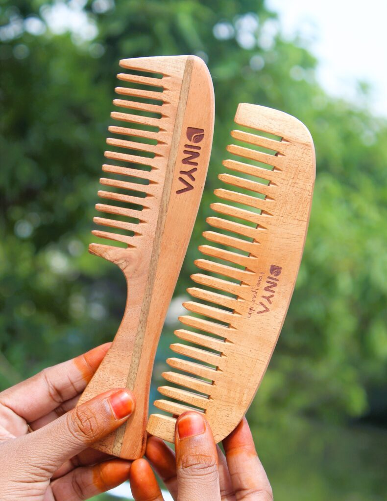 Neem Moon Shape Comb & Wide Handle Neem Comb – Natural & Sustainable